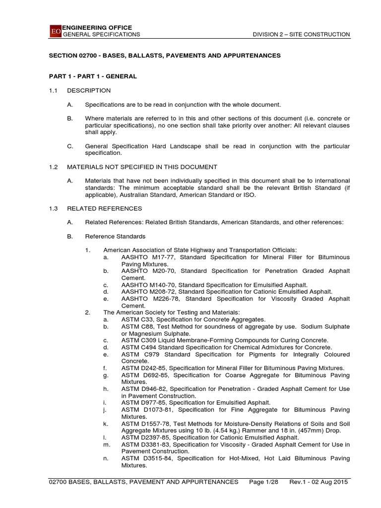 Section 02700 Bases, Ballasts, Pavements & Appurtenances | PDF ...