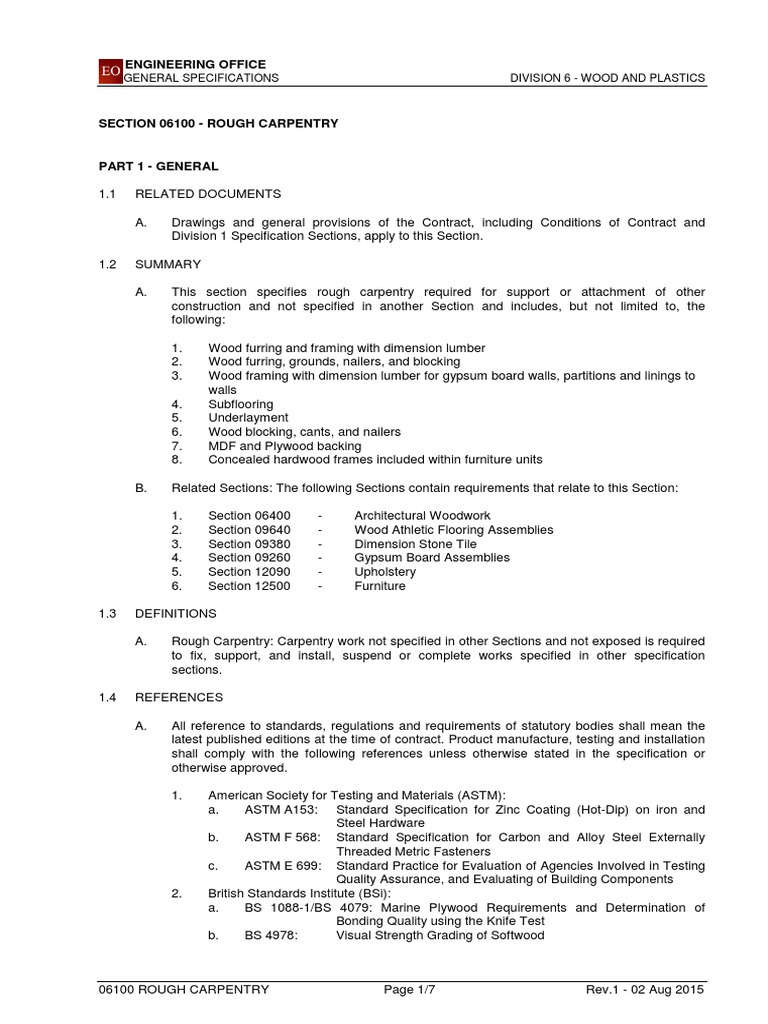 Specification for Rough Carpentry Requirements for an Engineering ...