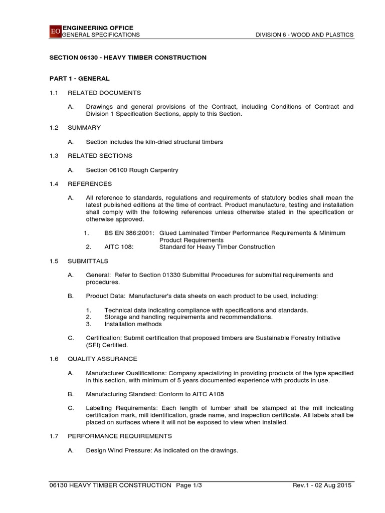 Section 06130 Heavy Timber Construction | PDF | Lumber | Specification ...