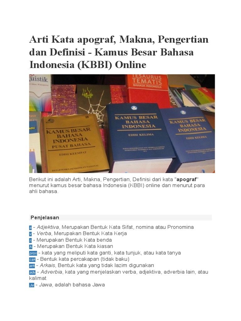 Arti Kata Apograf, Makna, Pengertian Dan Definisi - Kamus Besar Bahasa Indonesia (KBBI) Online ...