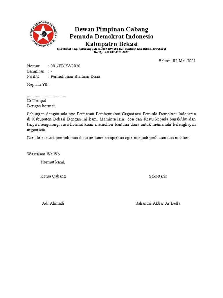 Surat Permohonan Bantuan Dana | PDF