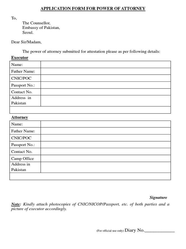 Application Form For Power of Attorney: Signature | PDF | Career & Growth