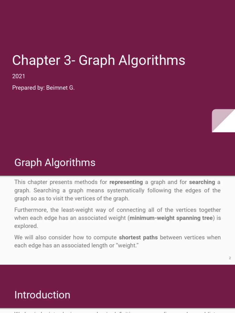 Chapter 3-Graph Algorithms: 2021 Prepared By: Beimnet G | PDF | Vertex (Graph Theory) | Computer ...