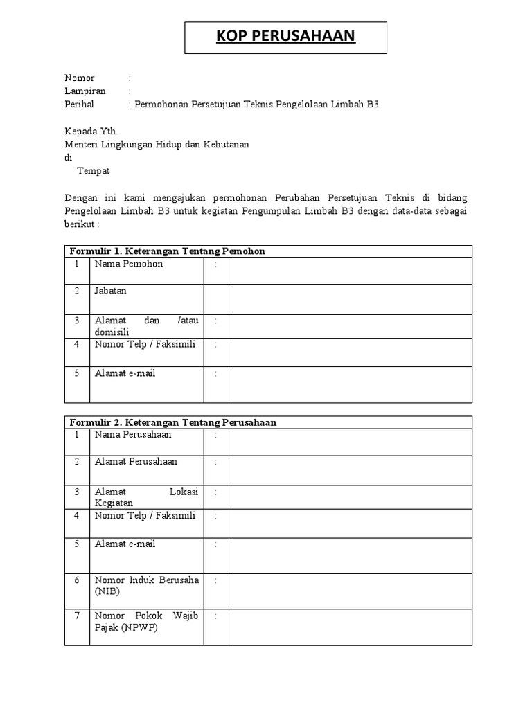 PERTEK - LB3 - Format Surat Permohonan & Checklist Data - Permohonan Perubahan - Pengumpulan LB3 ...