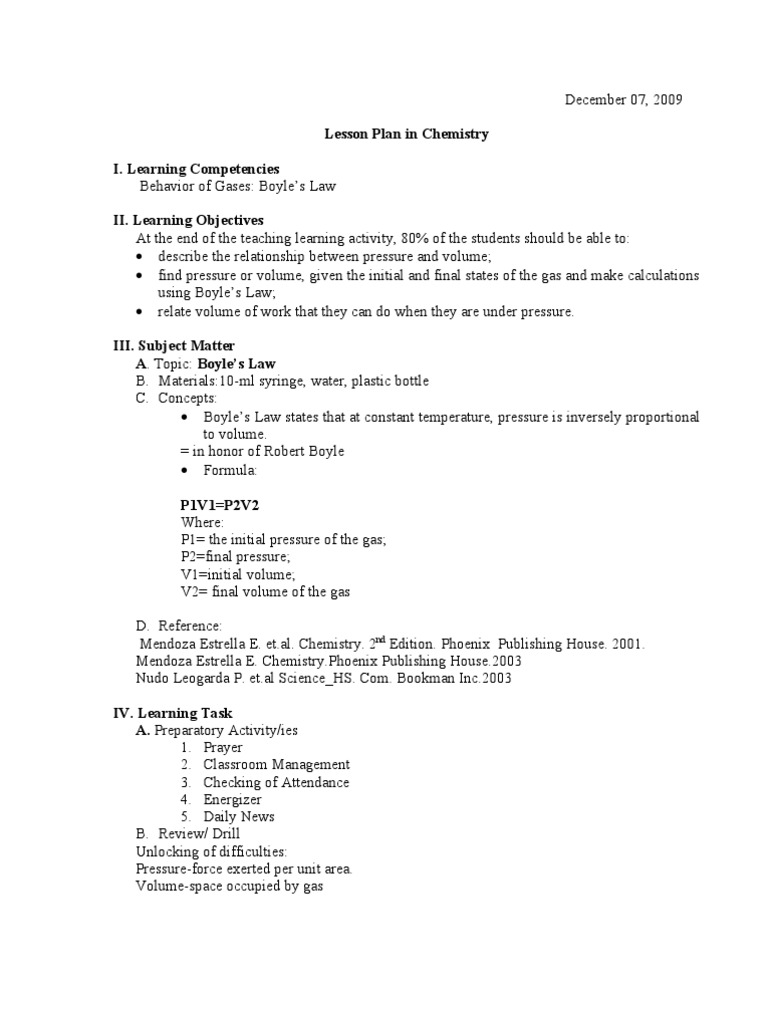 Boyle's Law Lesson Plan | PDF | Gases | Volume