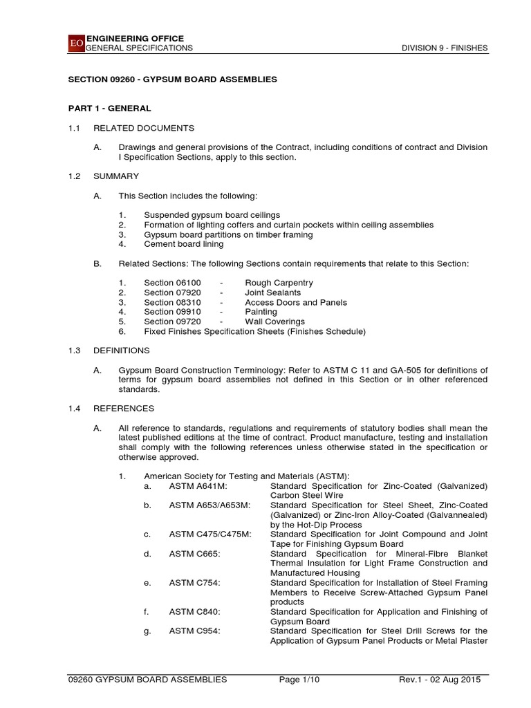 Section 09260 Gypsum Board Assemblies | Download Free PDF | Drywall ...