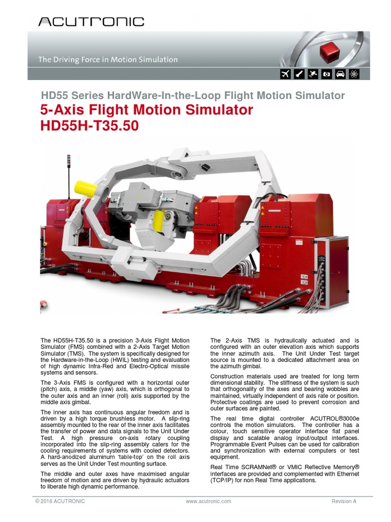 Datasheet 5 Axis Flight Motion Simulator HD55H T35 50 | PDF | Rotation ...