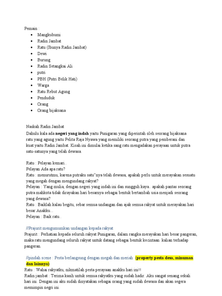 Radin Jambat (Naskah Teater) | PDF