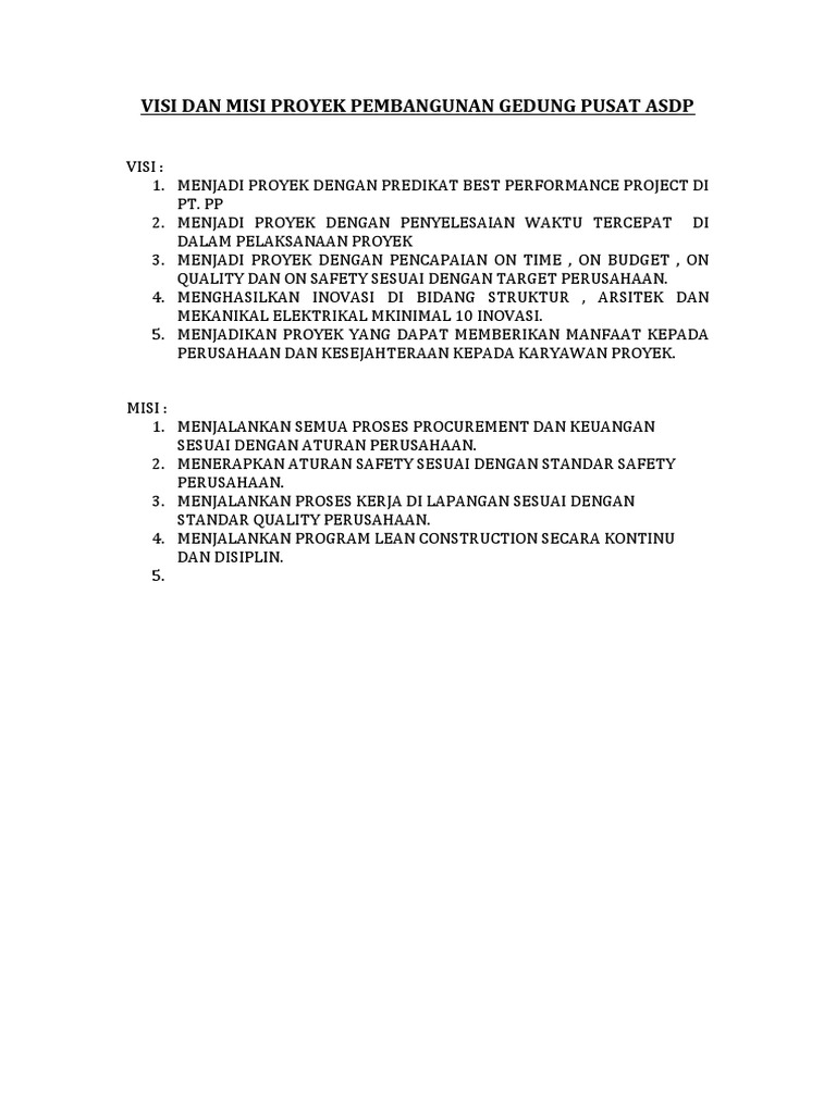 Visi Dan Misi Proyek Pembangunan Gedung Pusat Asdp | PDF