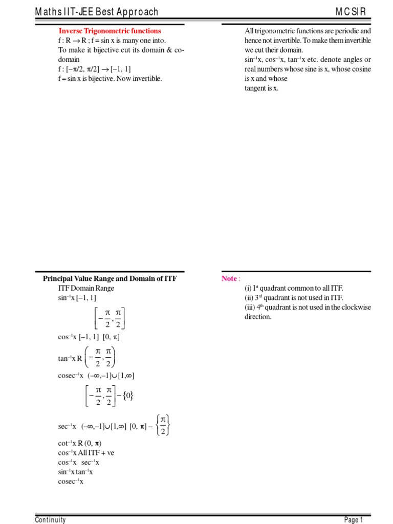 Inverse Trigonometric Functions: Principal Value Range and Domain of ...