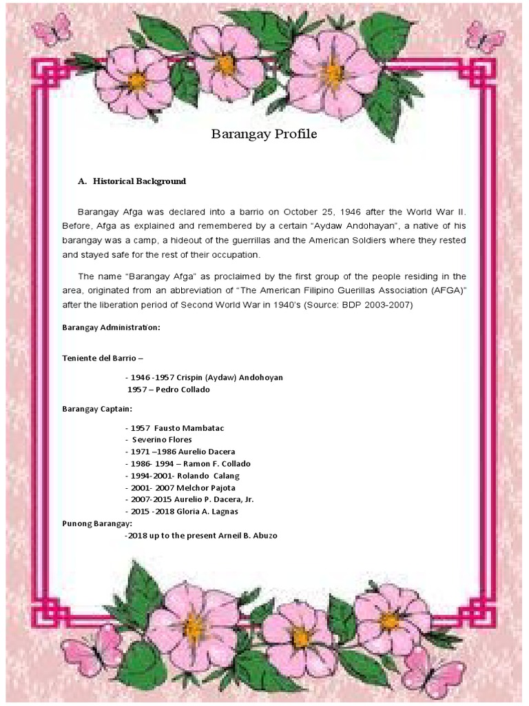 Barangay Profile: A. Historical Background | PDF | Forests | Soil