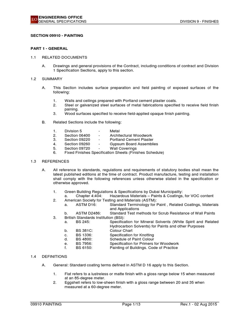 Section 09910 Painting | PDF | Paint | Specification (Technical Standard)