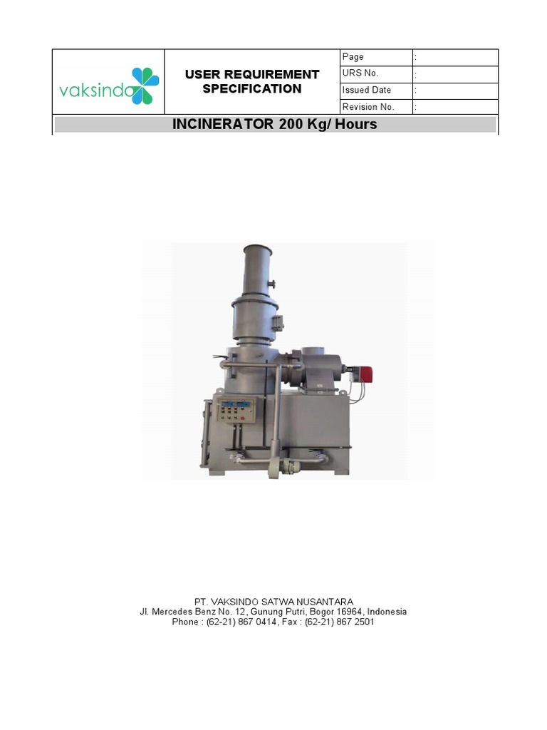 Urs Incinerator 200 KG | PDF | Specification (Technical Standard) | Business Process