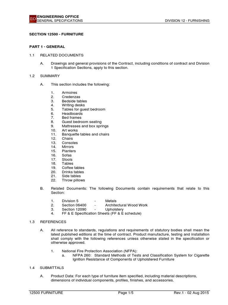 Specification for Furniture and Finishes for Guest Bedrooms | PDF ...