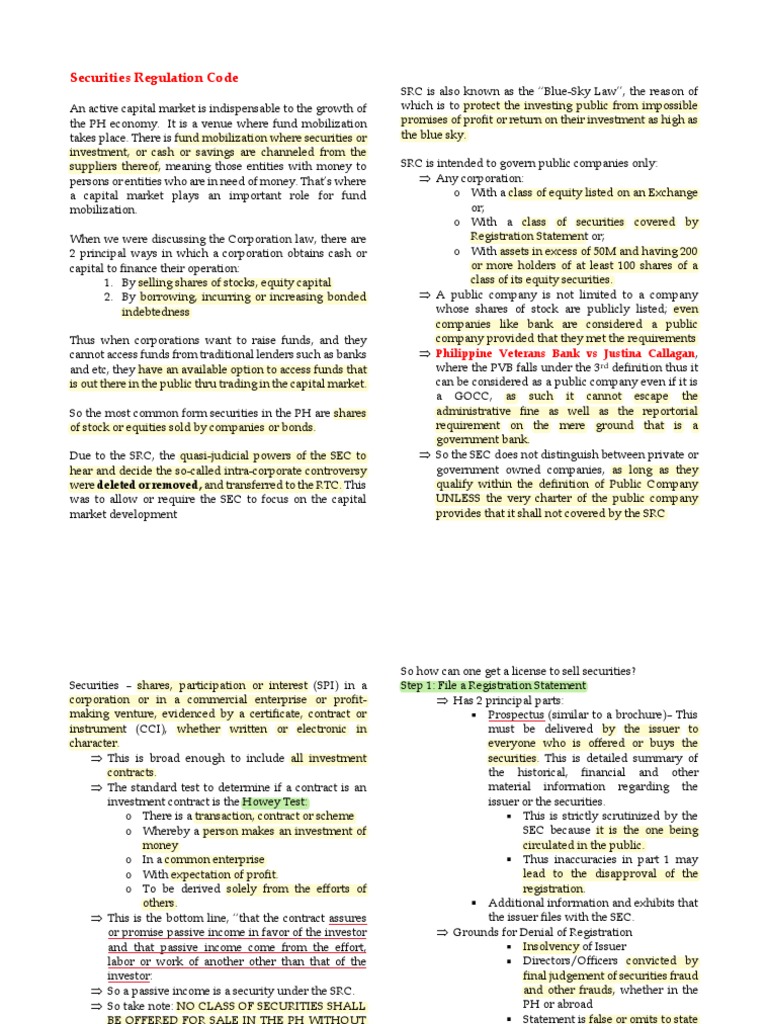 Securities Regulation Code | PDF | Securities (Finance) | Stocks
