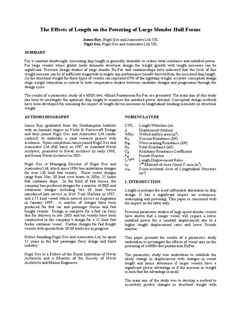 Length of Super Slender Hulls | PDF | Bending | Hull (Watercraft)