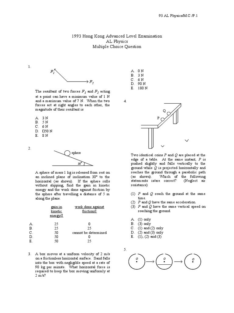 1993 Hong Kong Advanced Level Examination AL Physics Multiple Choice Question | PDF | Sound ...
