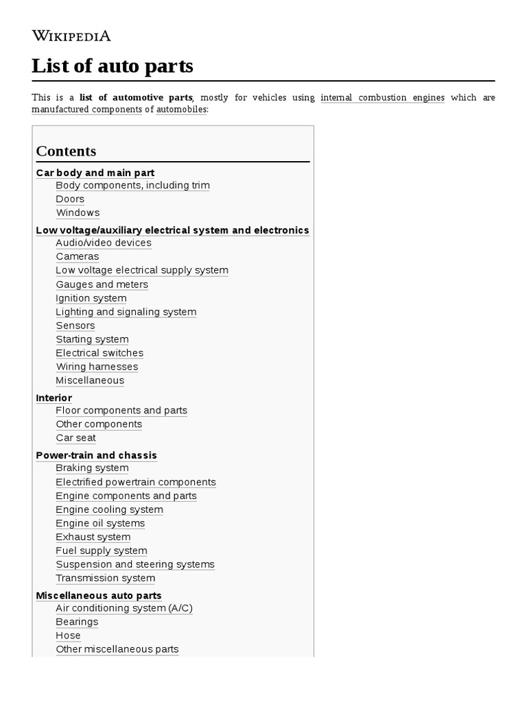 List of Auto Parts: Car Body and Main Part | PDF | Brake | Transmission ...