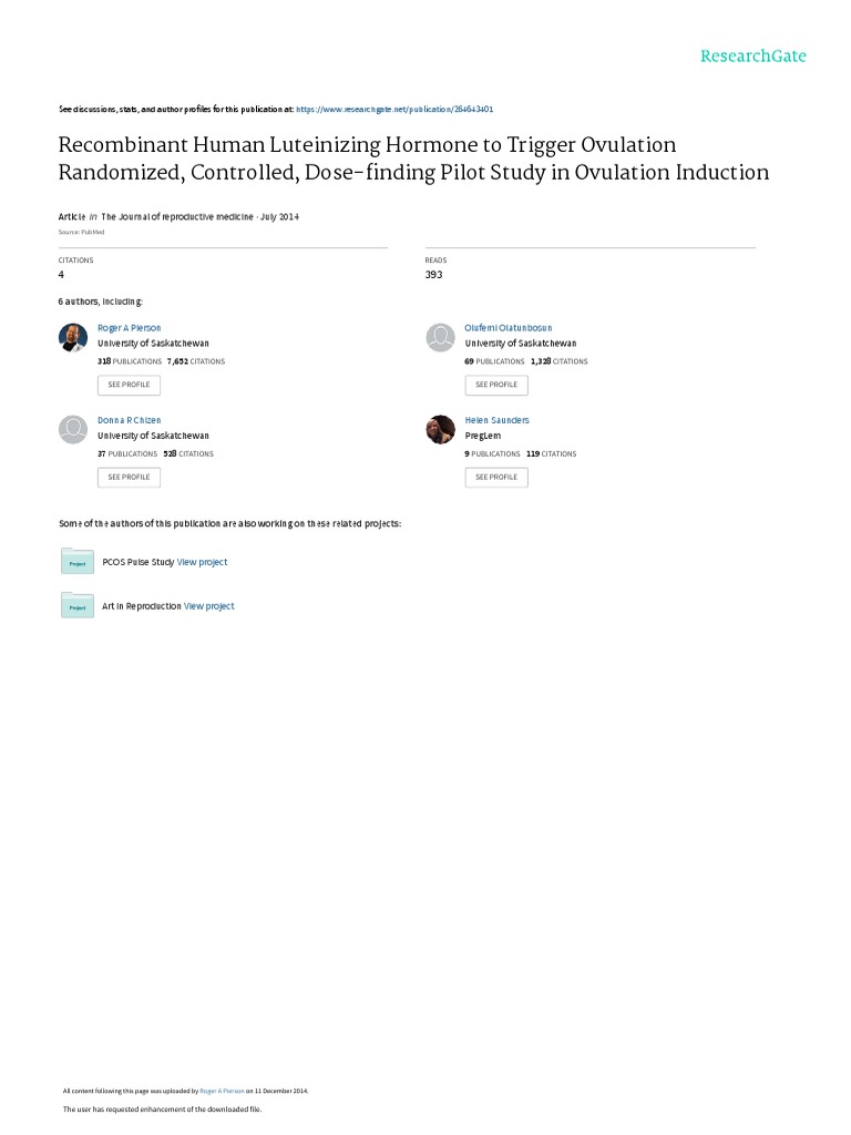 Recombinant Human Luteinizing Hormone To Trigger Ovulation Randomized Controlled Dose Finding ...