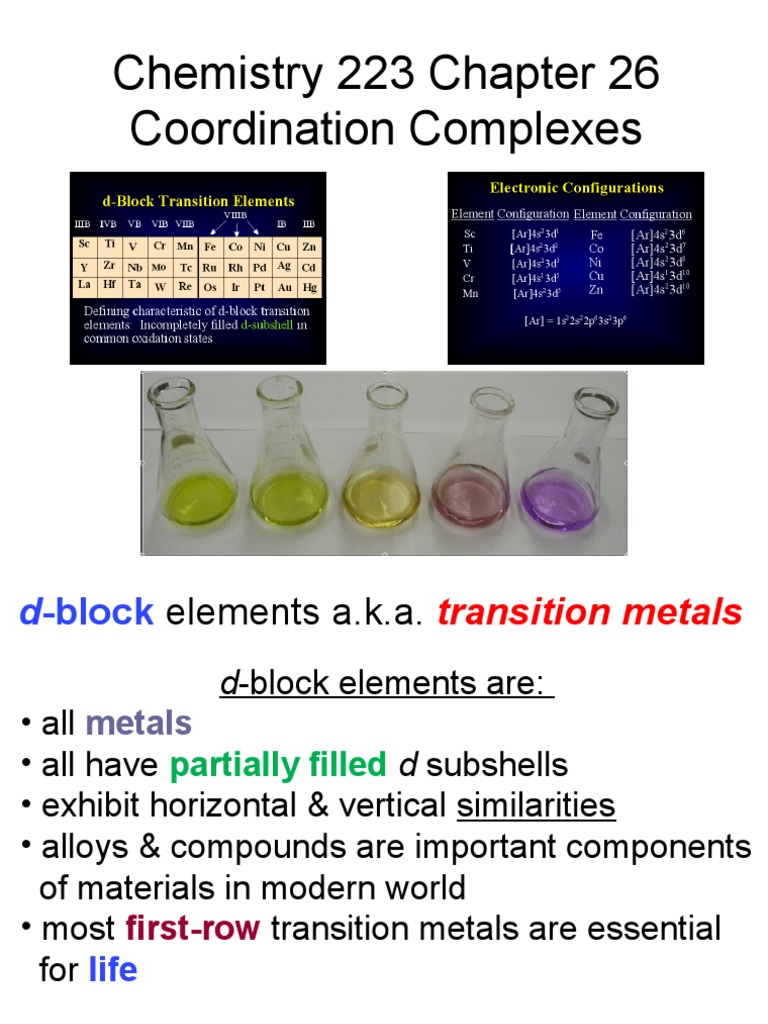 Chemistry 223 Chapter 26 Coordination Complexes | PDF | Coordination Complex | Transition Metals