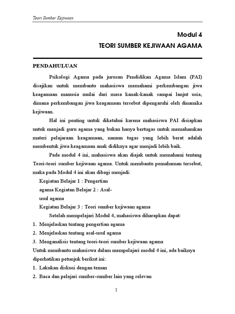 Modul 4 Teori Sumber Kejiwaan Agama: Pendahuluan | PDF | Agama & Spiritualitas