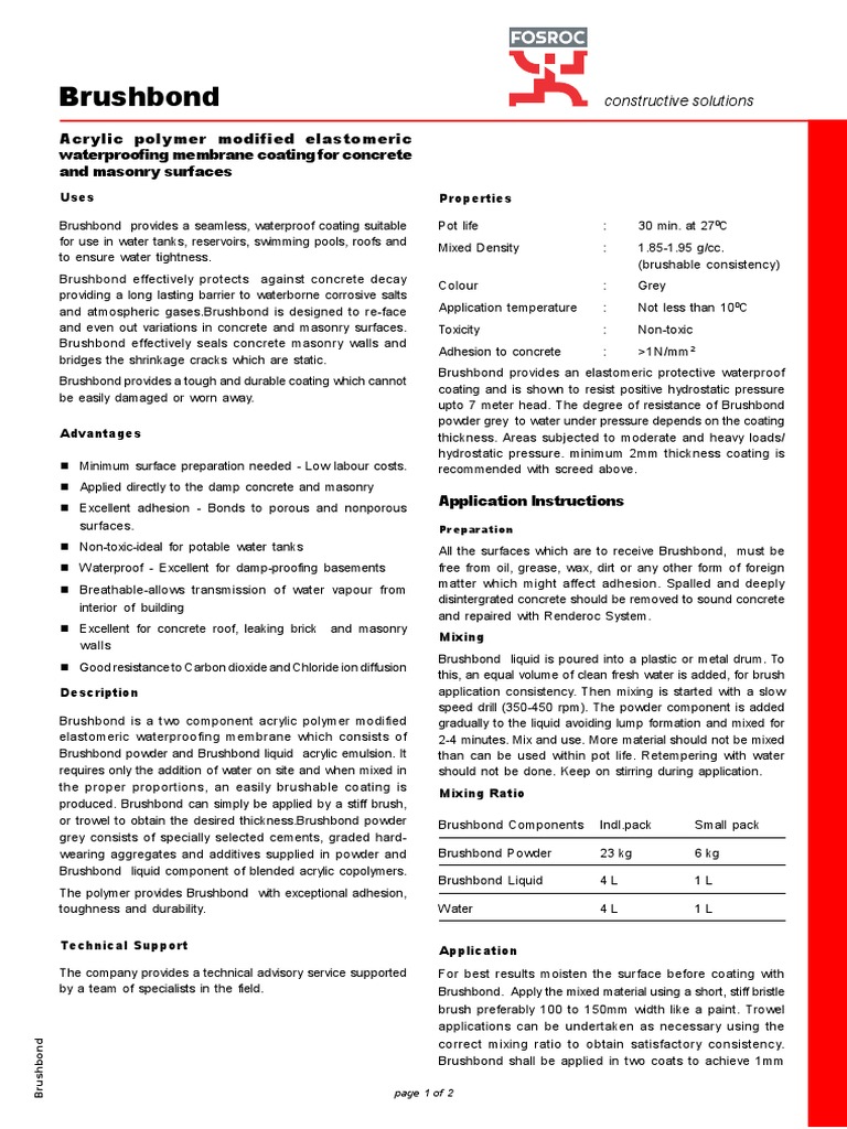 Brushbond: Acrylic Polymer Modified Elastomeric Waterproofing Membrane ...