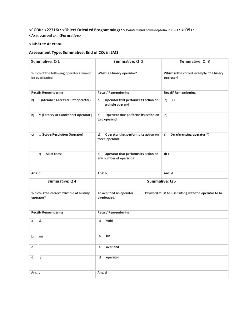OOP CO4 LO5 Assessments | PDF | C++ | Software Development