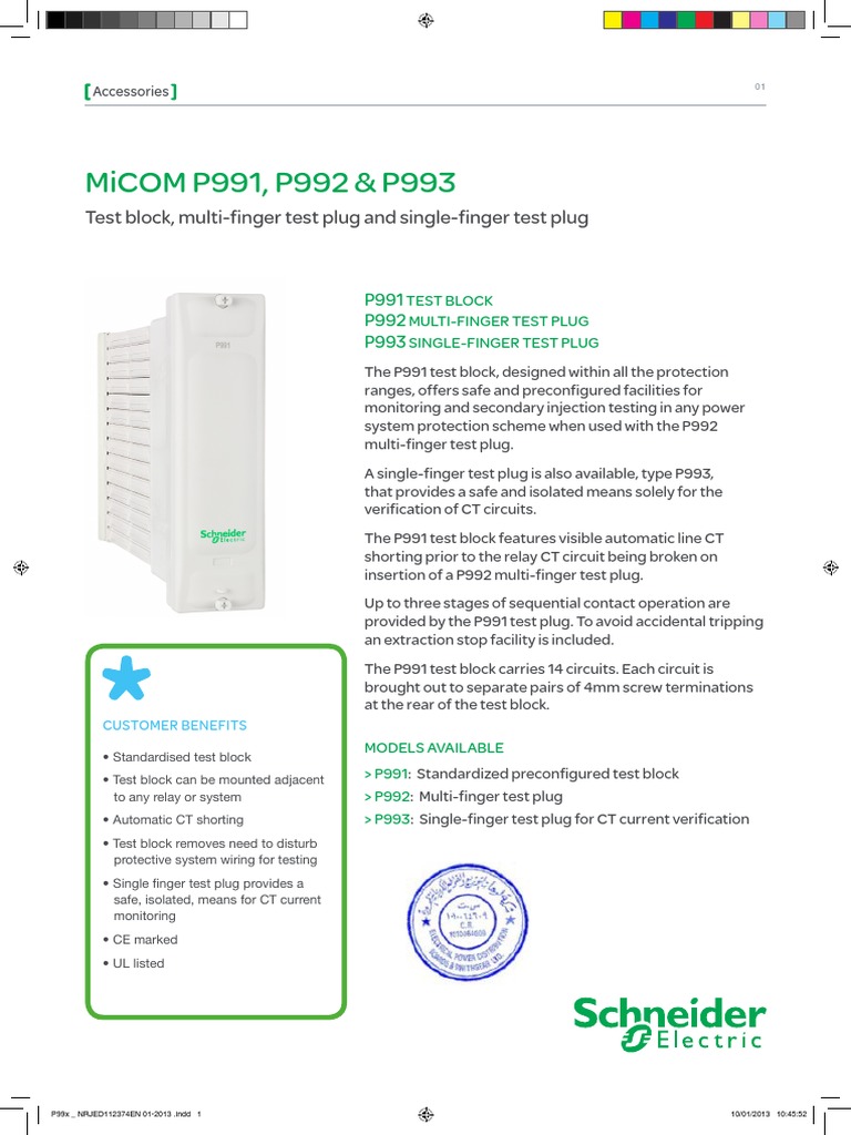 Micom P991, P992 & P993: Test Block, Multi-Finger Test Plug and Single ...