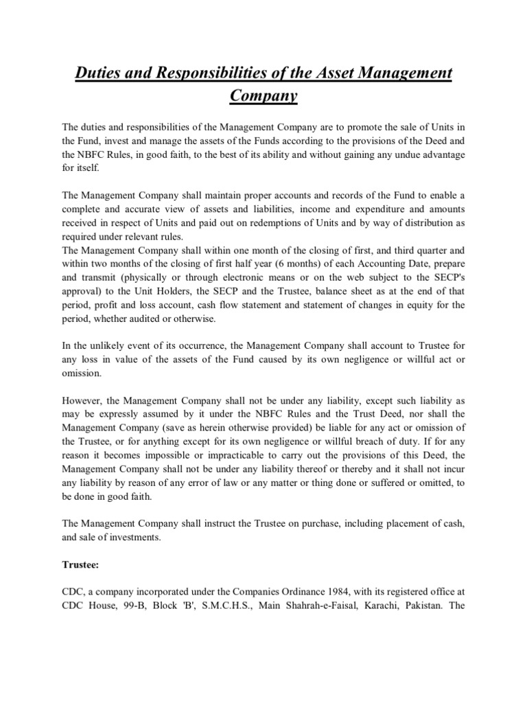 Duties and Responsibilities of The Asset Management Company | PDF ...
