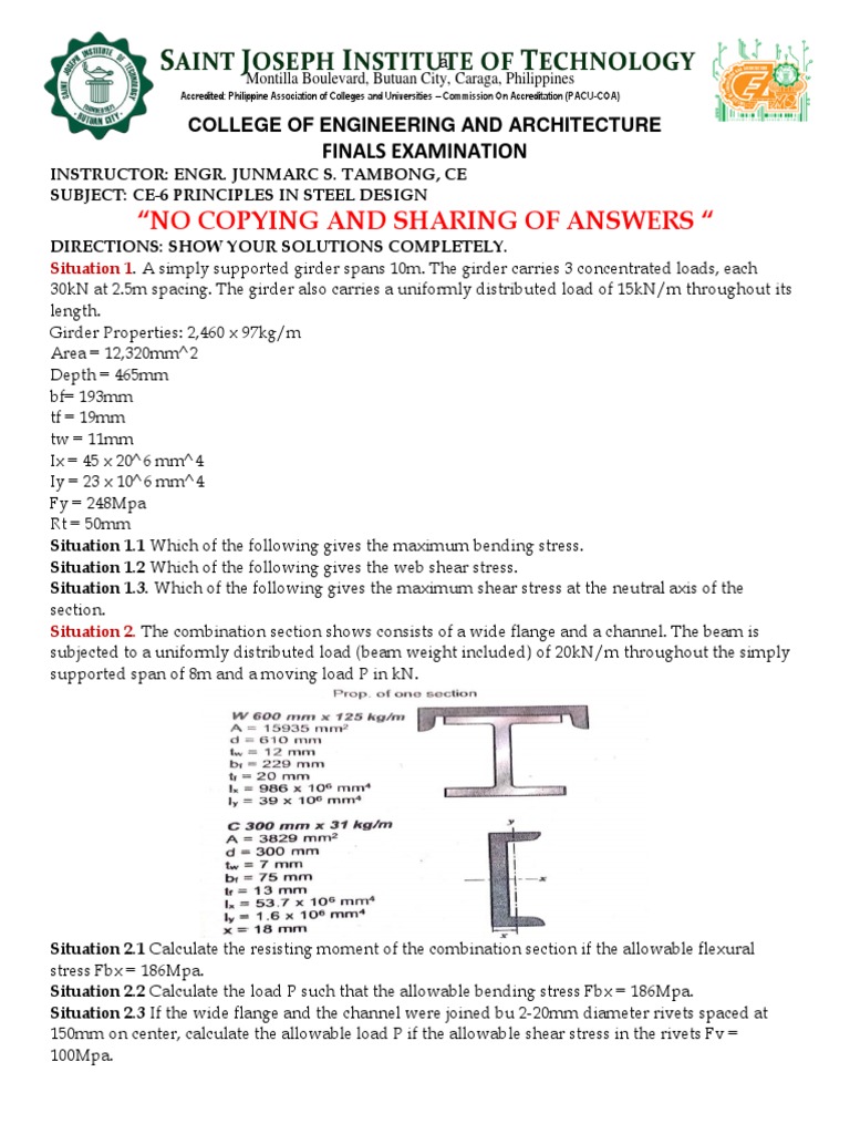 "No Copying and Sharing of Answers ": Finals Examination | PDF ...