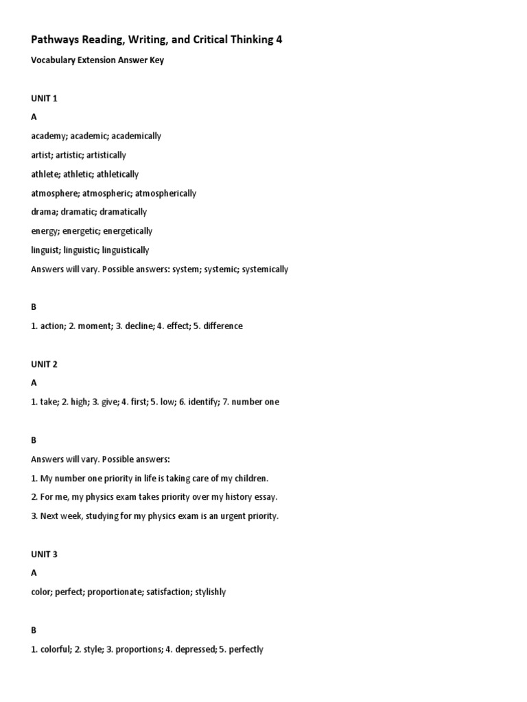 Pathways 4 Vocabulary Answer Key | PDF | Language Arts & Discipline ...
