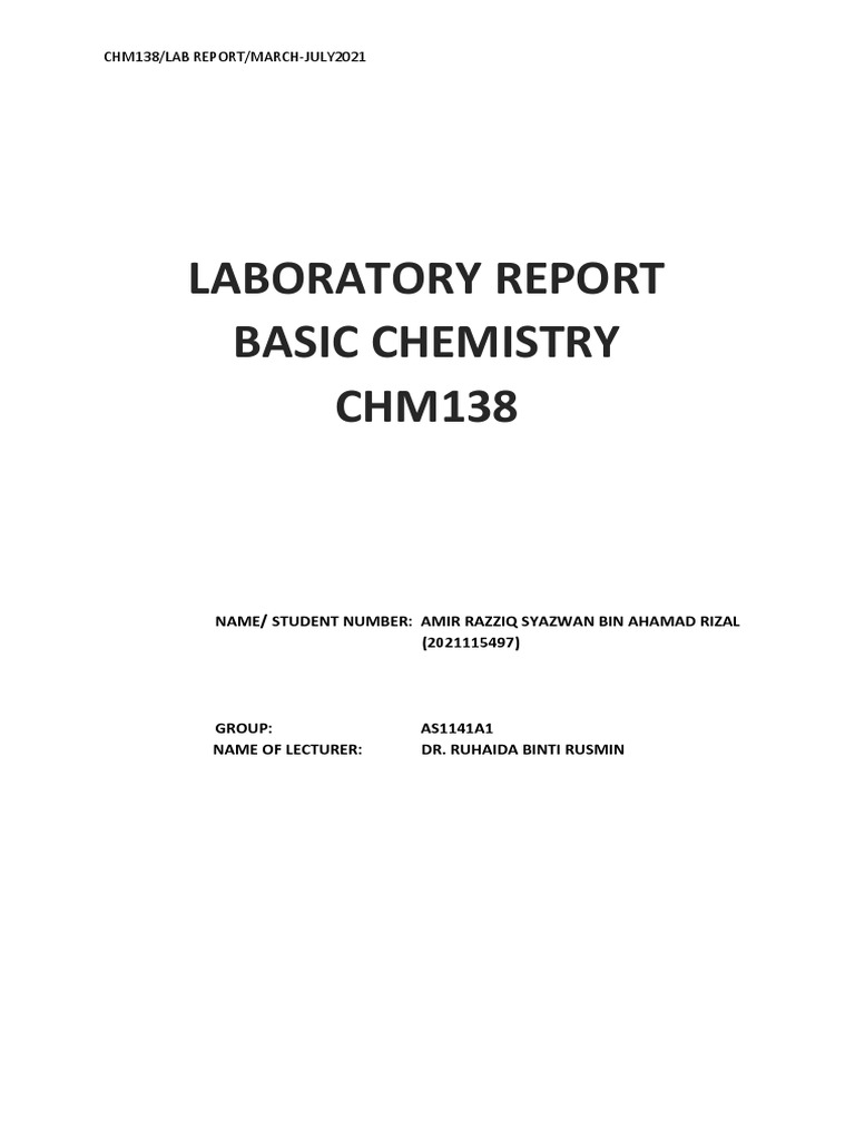 CHM138 Dry Lab Report Exp 2 | PDF | Chemical Compounds | Physical Chemistry