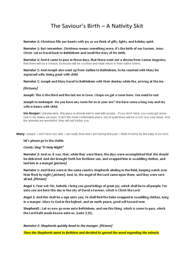 The Saviour's Birth - A Nativity Skit | PDF | Nativity Of Jesus | Jesus
