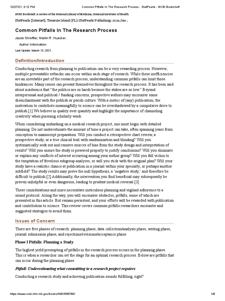 Common Pitfalls in The Research Process - StatPearls - NCBI Bookshelf ...