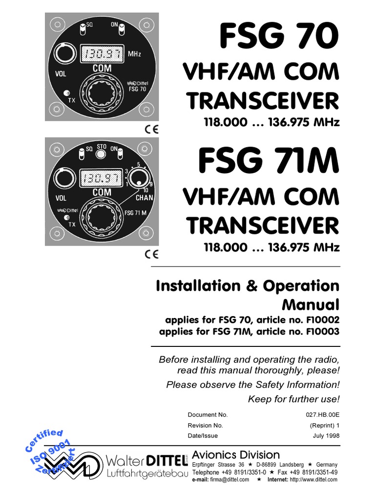 FSG 70-FSG71M Operation and Installation Manual | PDF | Teaching ...