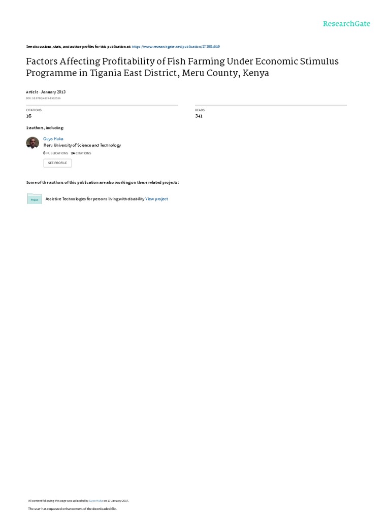 Factors Affecting Profitability of Fish Farming Under Economic Stimulus ...