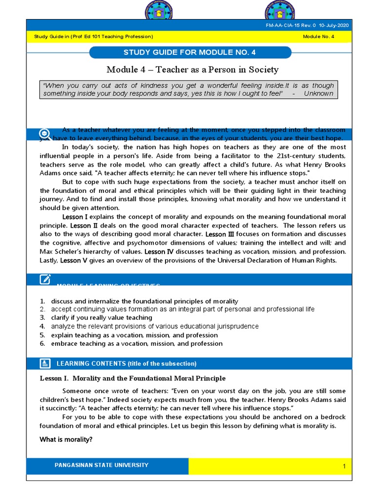 Teacher Morality and Ethics Guide | PDF | Virtue | Morality