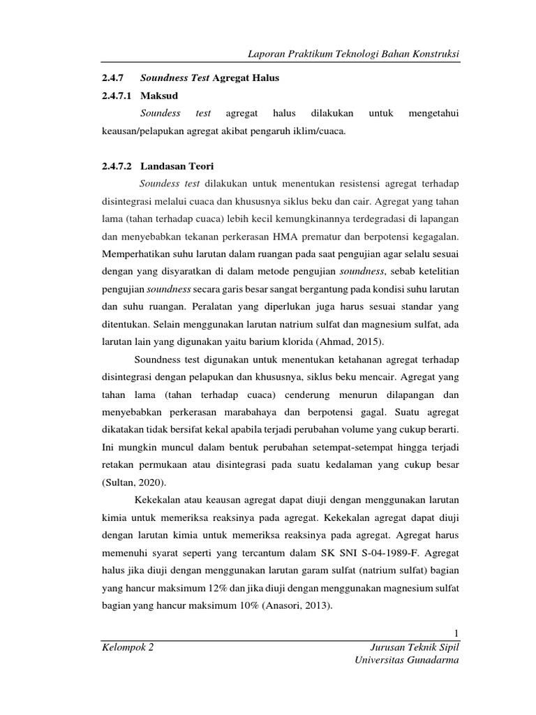 Soundness Test Agregat Halus Dan Bulking Factor Test | PDF