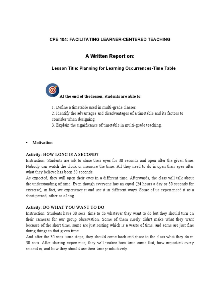 A Written Report On:: Cpe 104: Facilitating Learner-Centered Teaching ...