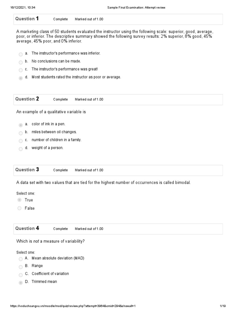 Sample Exam Questions Review | PDF | Statistical Hypothesis Testing | P ...