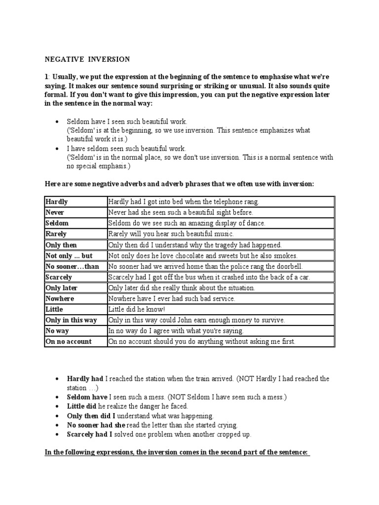 Negative Inversion | PDF | Syntax | Grammar