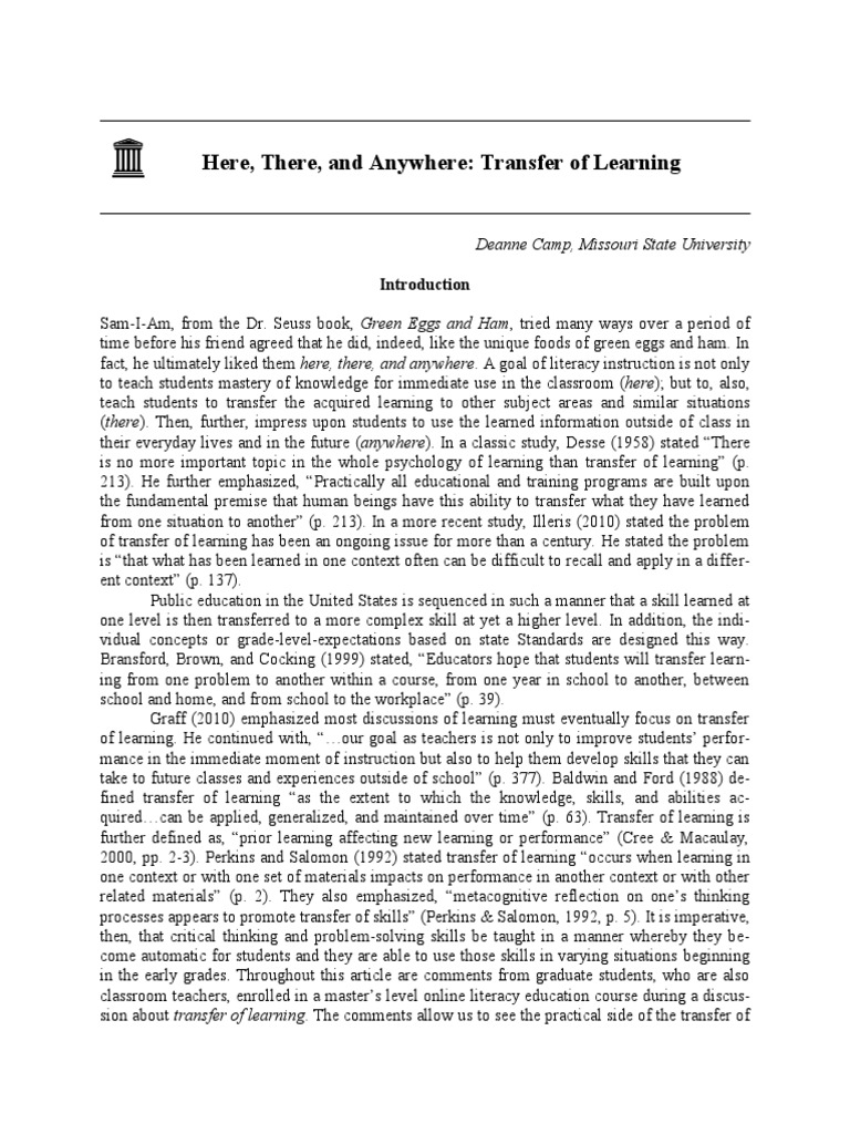 Transfer of Learning | PDF | Learning | Teachers