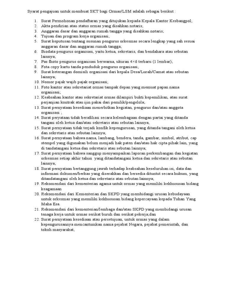 Panduan Pengajuan SKT Ormas/LSM | PDF | Ilmu Sosial | Hukum