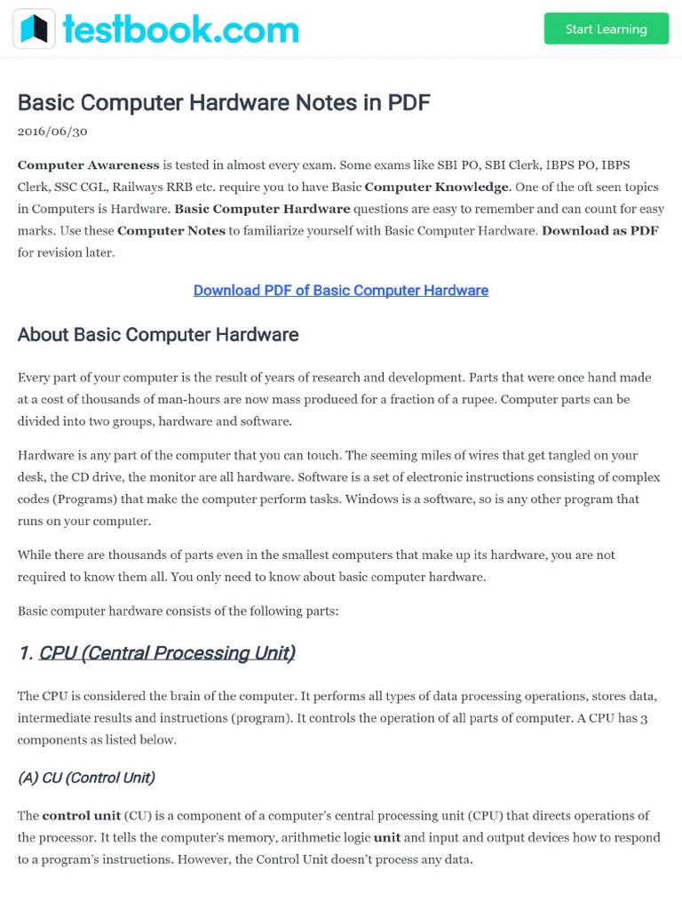 4.basic Computer Hardware Notes PDF | PDF