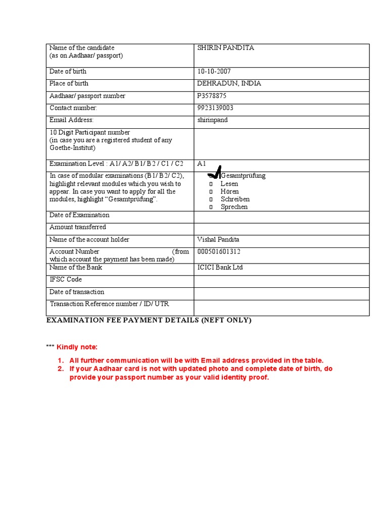 German A1 Form | PDF