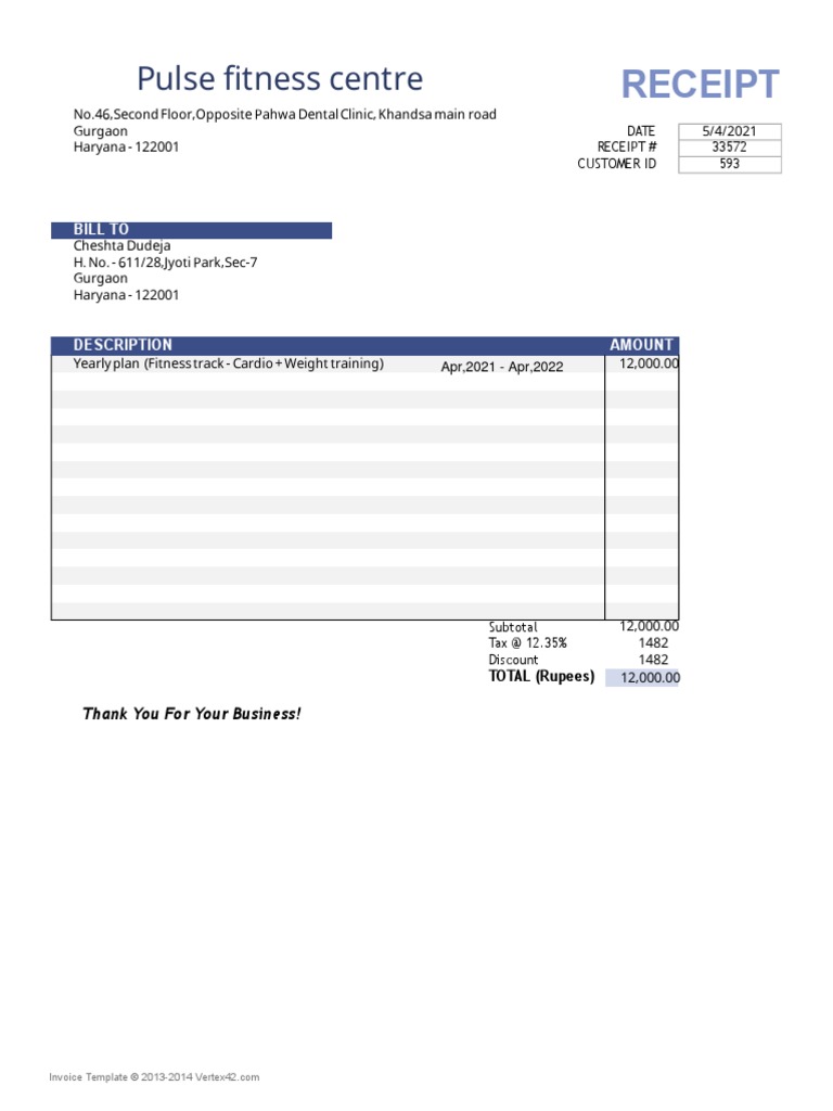 Gym Bill | PDF | Receipt | Spreadsheet