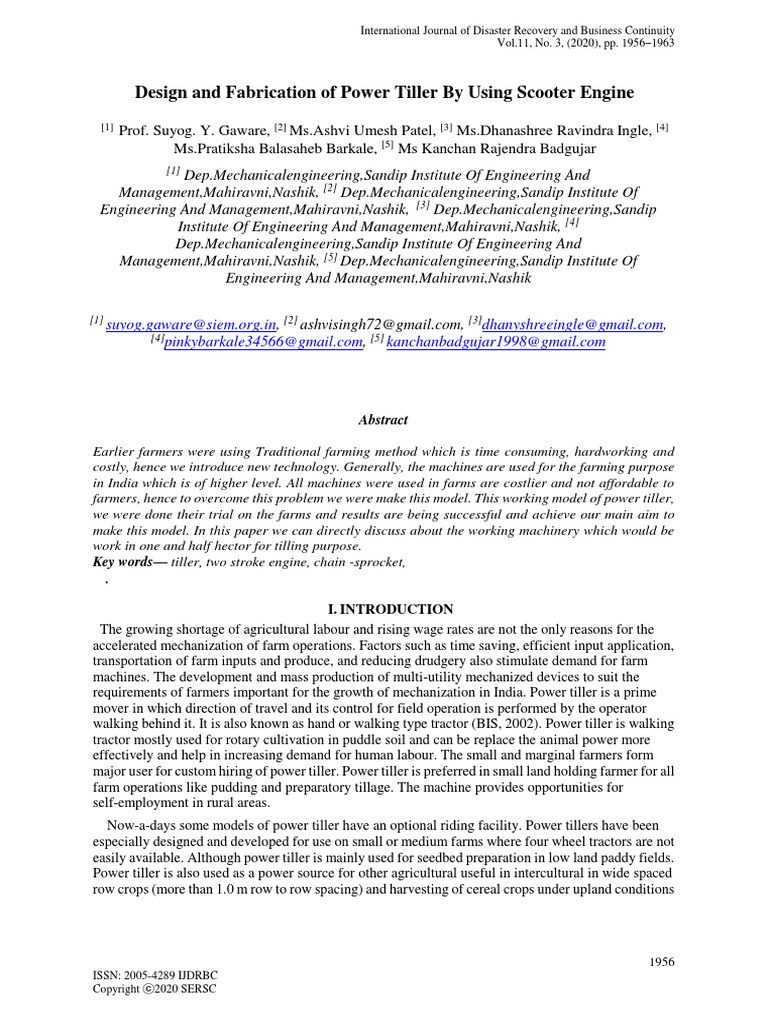 Design and Fabrication of Power Tiller by Using Scooter Engine | PDF ...