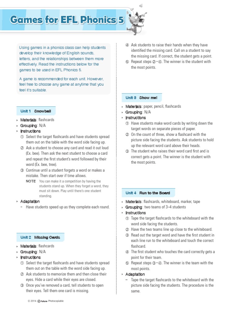Games For EFL Phonics 5 | PDF | Phonics | Flashcard