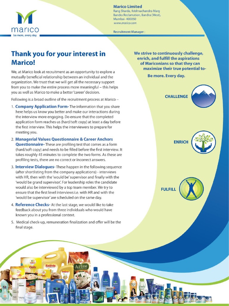 Job Application Form for Marico | PDF | Human Nature | Psychological ...