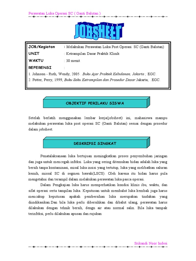 JS-Melakukan Perawatan Luka Post Operasi SC (Ganti Balutan) | PDF